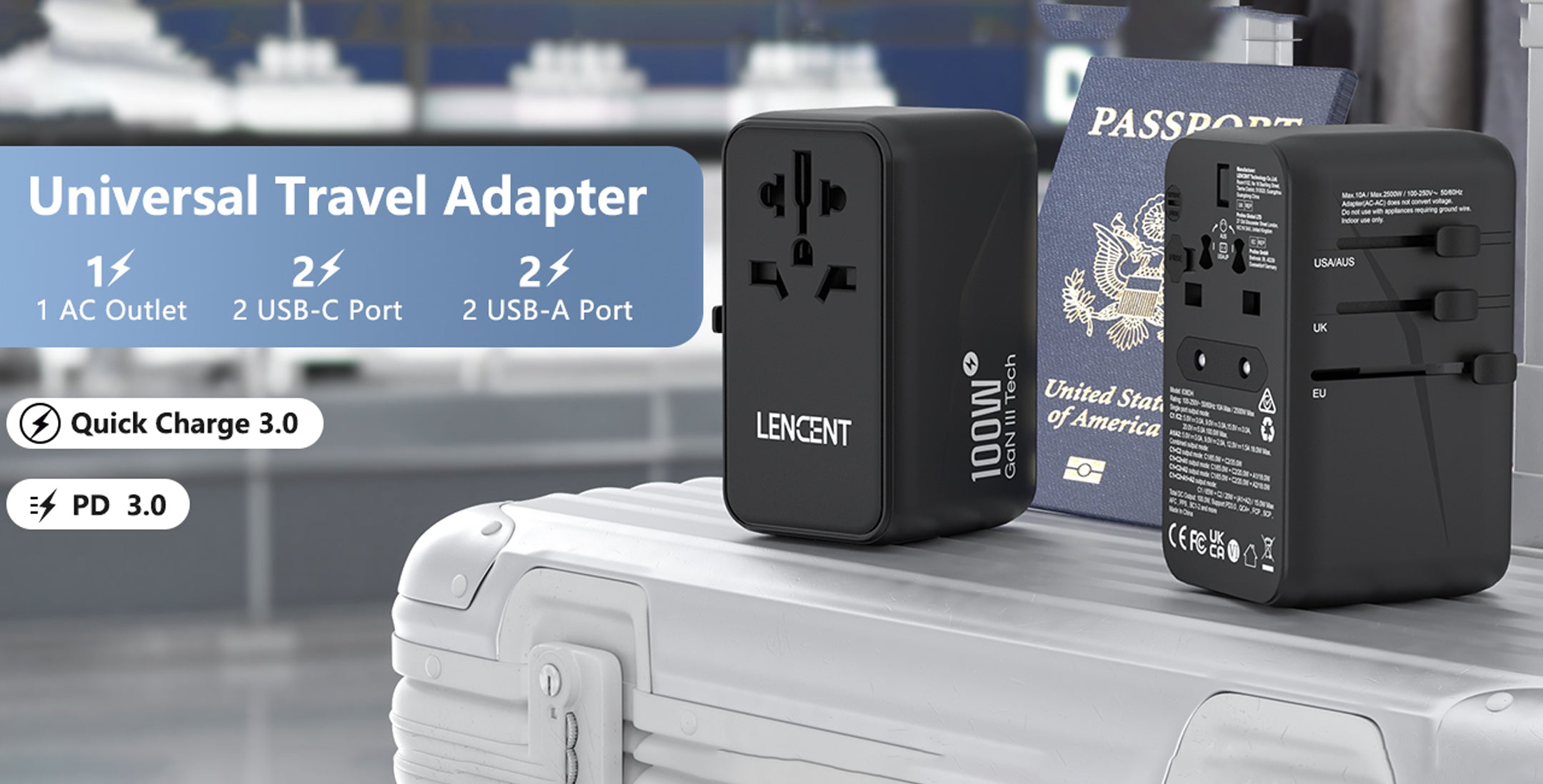 LENCENT GaN III 100W Universal Travel Adapter | Concept Kart