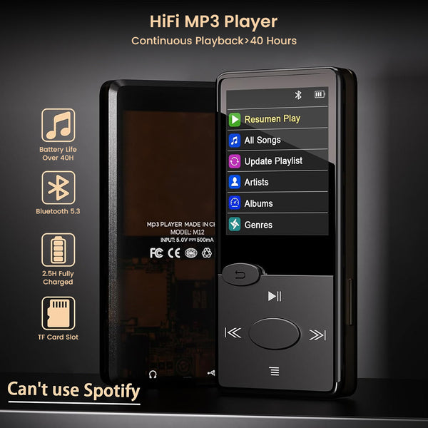 AUDIOCULAR M12 Bluetooth MP3 Player – 32GB with FM Radio & Type-C Char ...