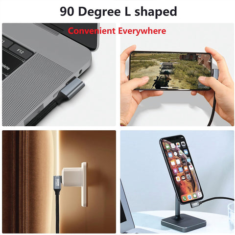 TECPHILE L Shape Type-C Male to Type-C Female 100W Charging Cable ...