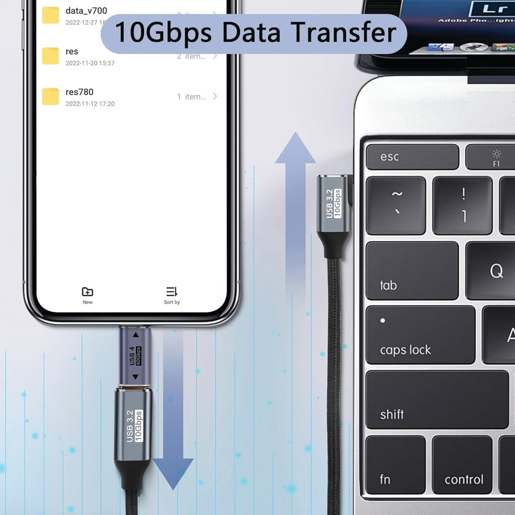 TECPHILE L Shape Type-C Male to Type-C Female 100W Charging Cable ...