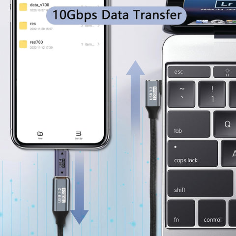 TECPHILE L Shape Type-C Male to Type-C Female 100W Charging Cable ...