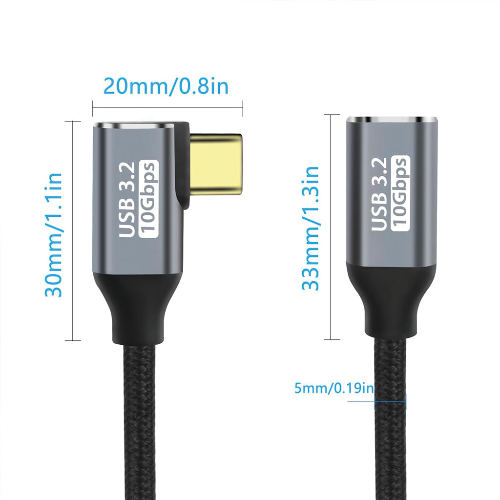 TECPHILE L Shape Type-C Male to Type-C Female 100W Charging Cable ...