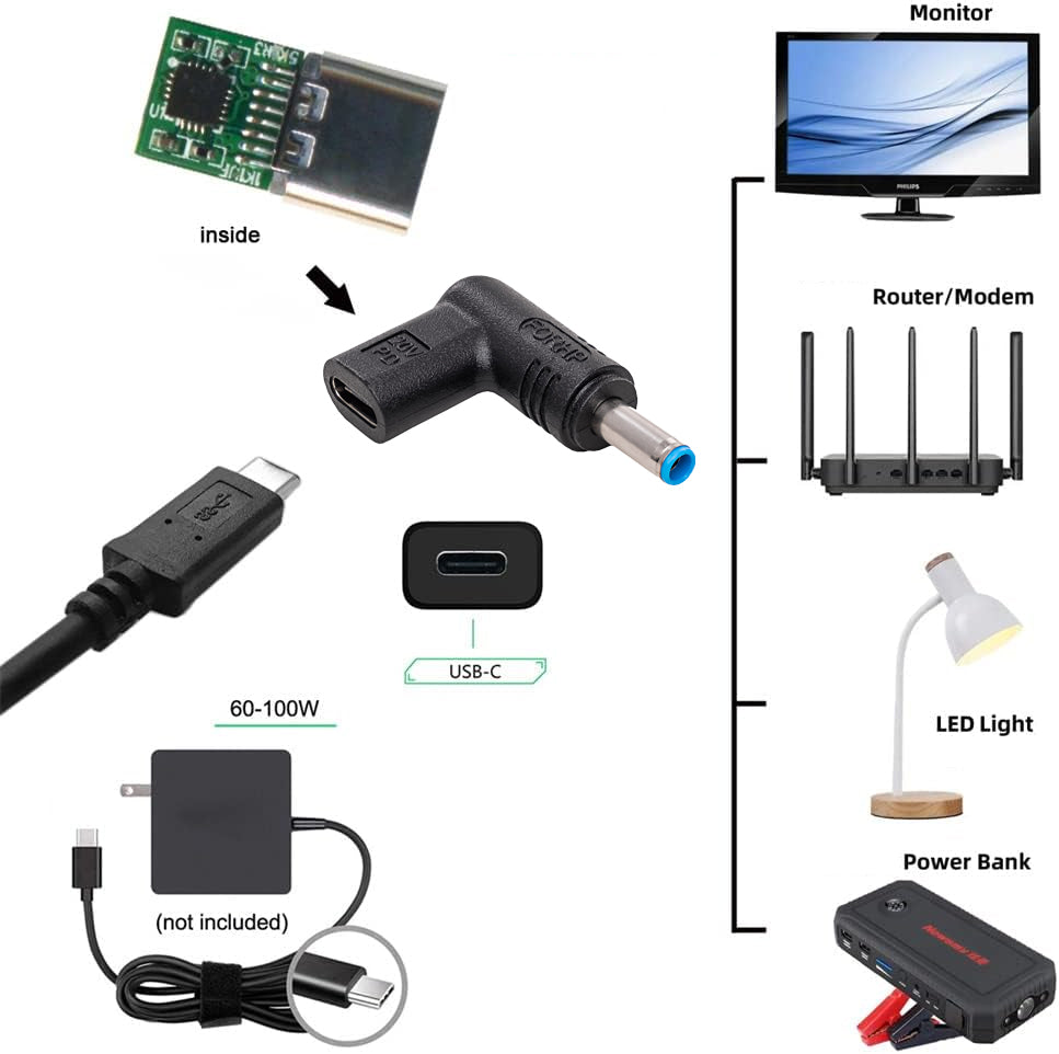 TECPHILE 100W Female USB Type C to HP Laptop Adapter | Concept Kart
