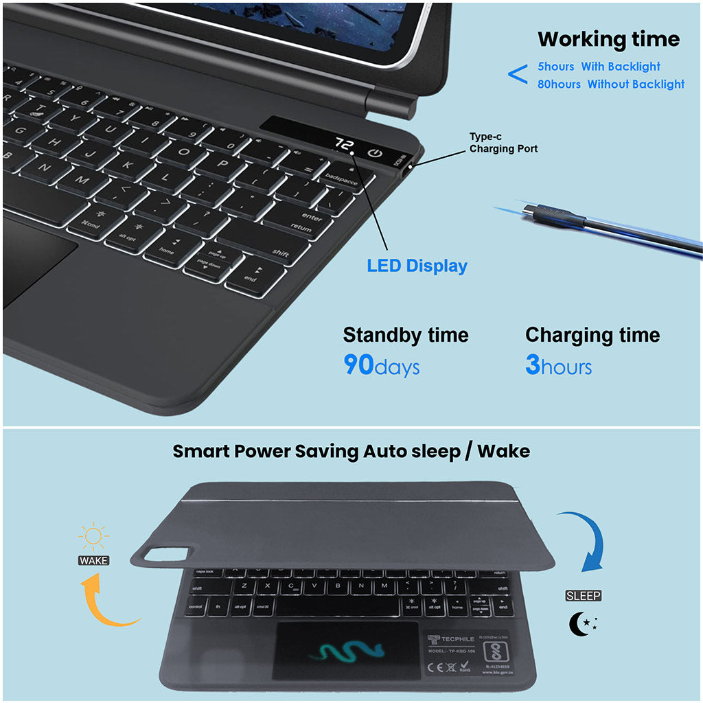 TECPHILE P109 Pro Magic Wireless Keyboard Case Cover for iPad | Concept ...