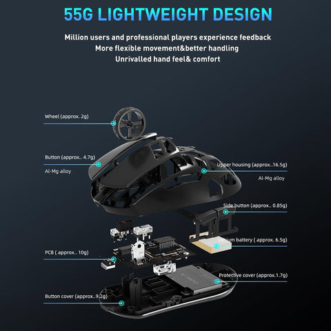 DAREU A950 Pro Magnesium Alloy 4K Tri Mode Wireless Gaming Mouse ...