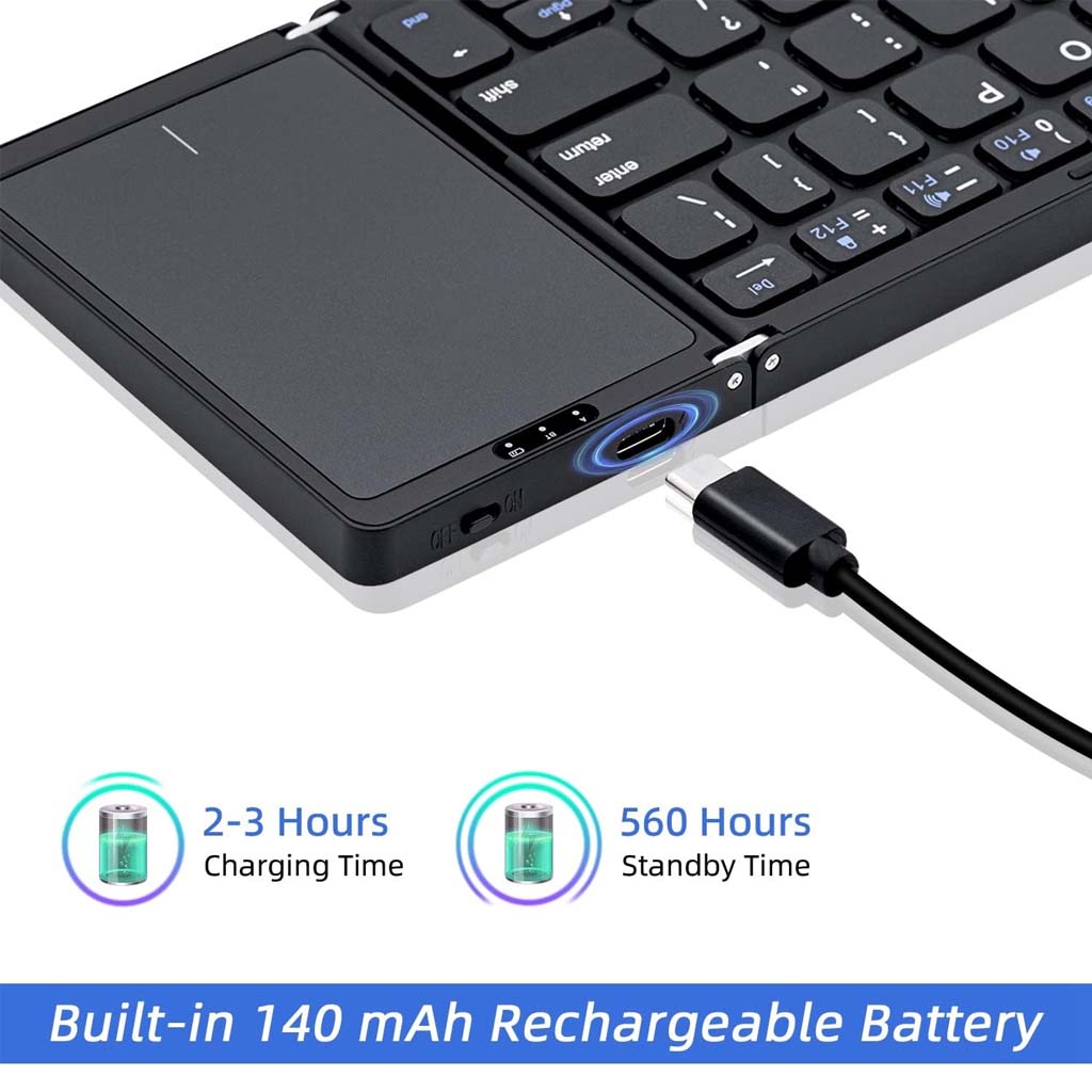 B089T Tri Fold Foldable Bluetooth Keyboard with Touchpad | Concept Kart