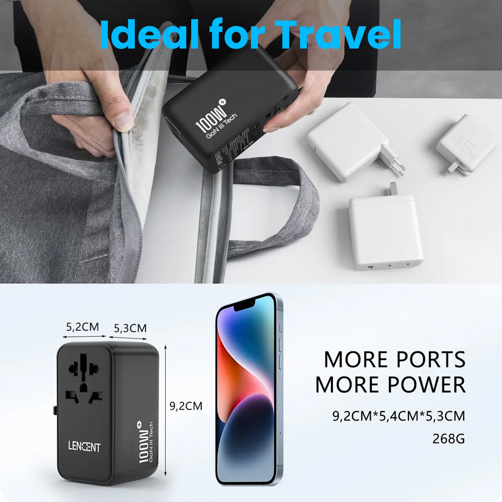 LENCENT GaN III 100W Universal Travel Adapter | Concept Kart