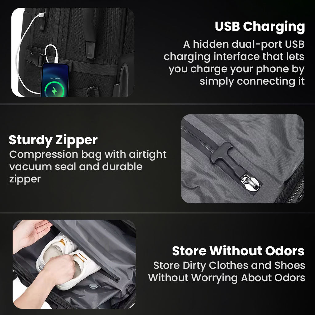 RZTX Smart Trolley Bag with Wheels Airback Vacuum Compression Backpack ...