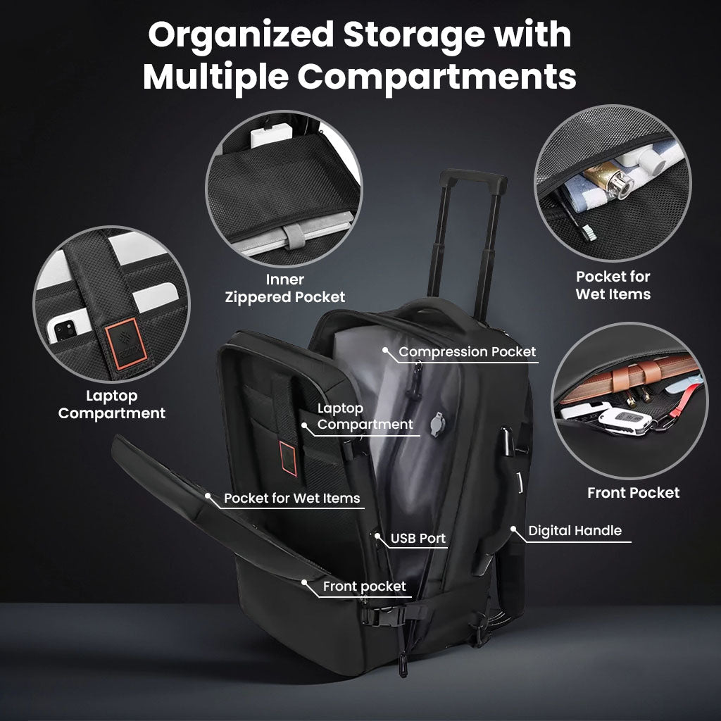 RZTX Smart Trolley Bag with Wheels Airback Vacuum Compression Backpack ...