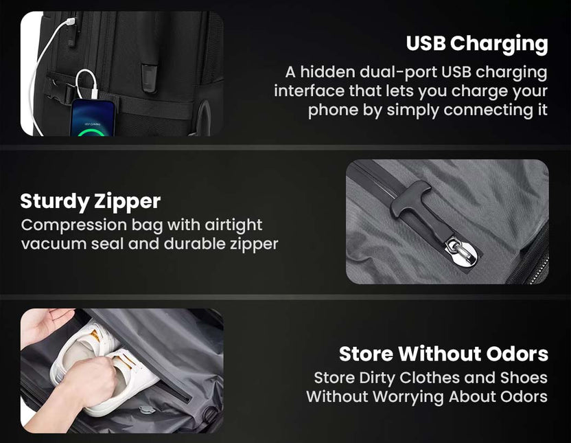 RZTX Smart Trolley Bag with Wheels Airback Vacuum Compression Backpack ...