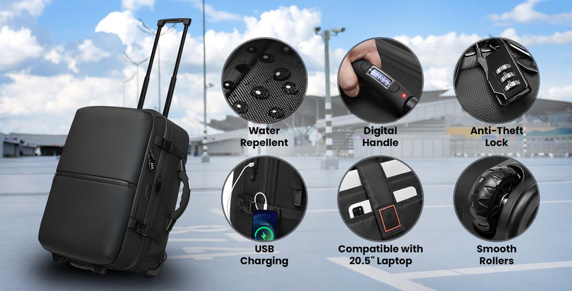 RZTX Smart Trolley Bag with Wheels Airback Vacuum Compression Backpack ...