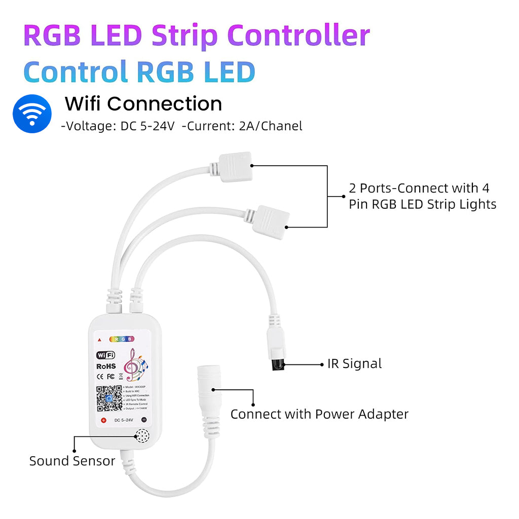 RGB LED Smart 4 Pin Dual Strip Light Controller with Remote | Concept Kart