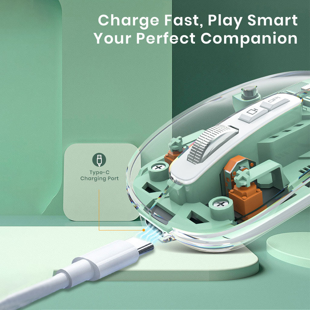 TECPHILE M133 Transparent Wireless RGB Mouse, Tri-Mode Connectivity ...