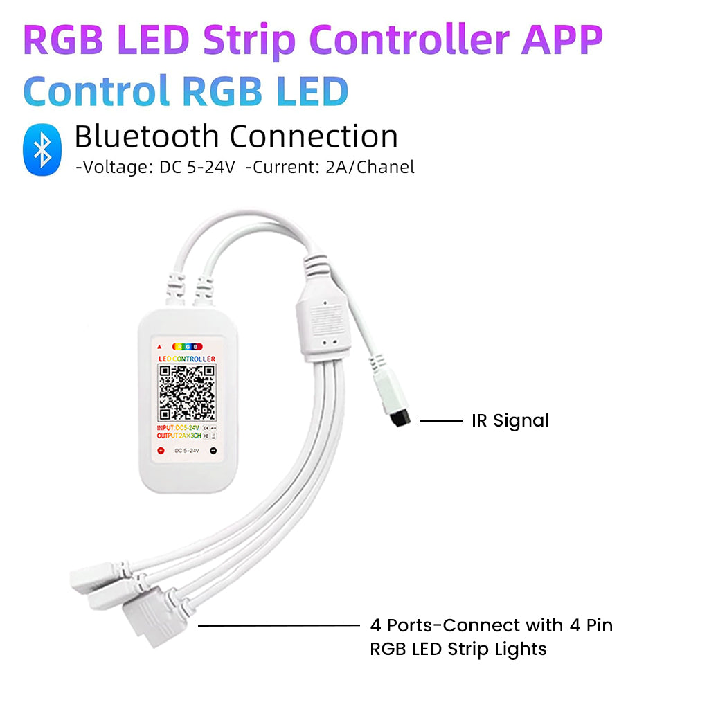 TECPHILE RGB 4 Pin 4 Port Smart Strip Light Controller with Remote ...