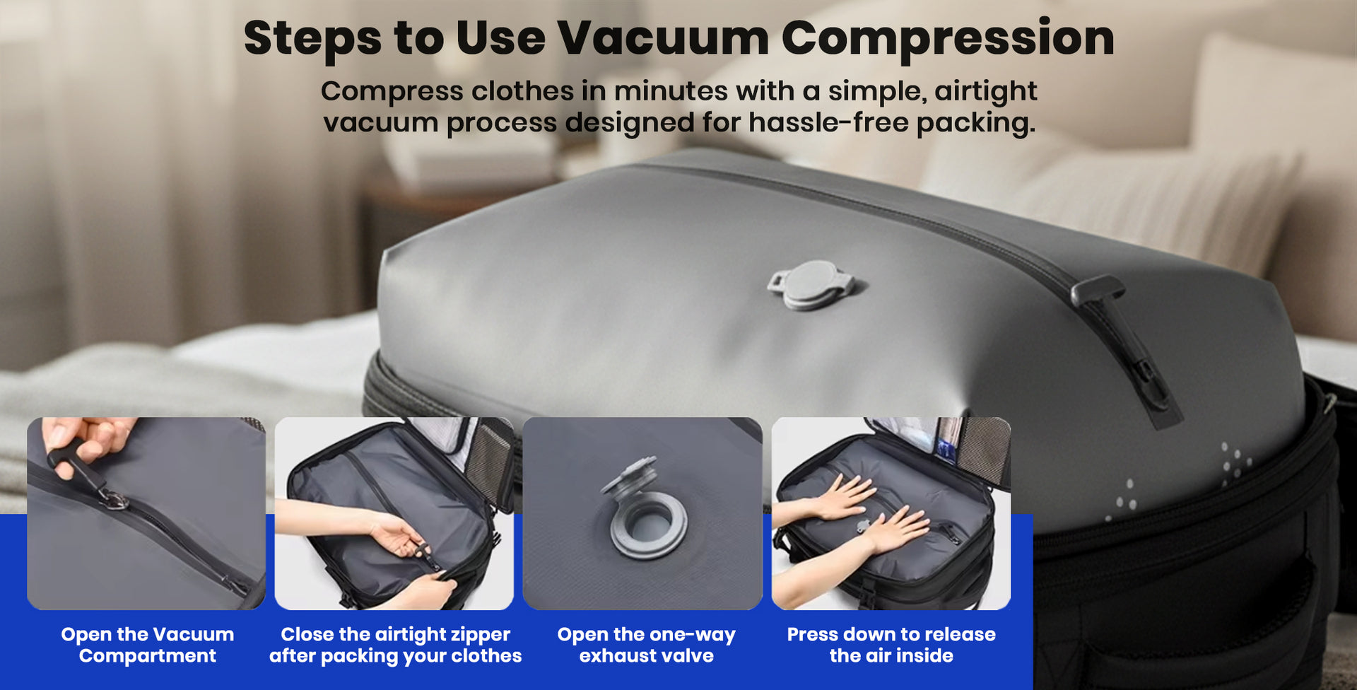 TECPHILE VacuPack Travel Vacuum Backpack 30-42L Expandable Laptop Bag ...