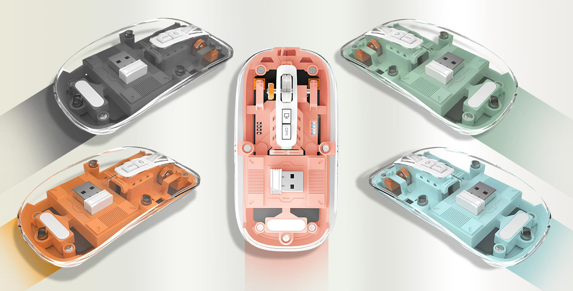 TECPHILE M133 Transparent Wireless RGB Mouse, Tri-Mode Connectivity ...