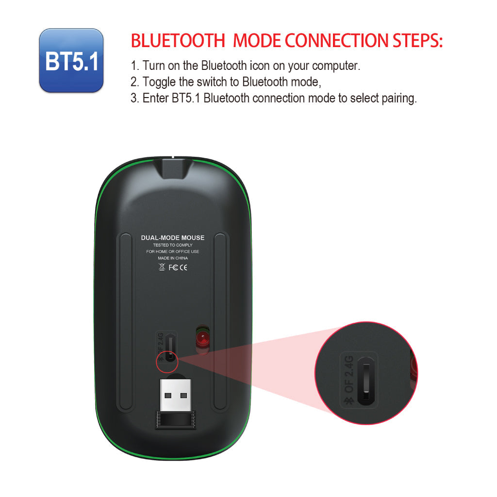 HXSJ T18 Dual Mode Bluetooth Wireless Mouse | Concept Kart