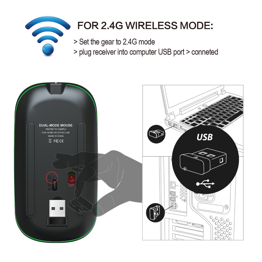 HXSJ T18 Dual Mode Bluetooth Wireless Mouse | Concept Kart